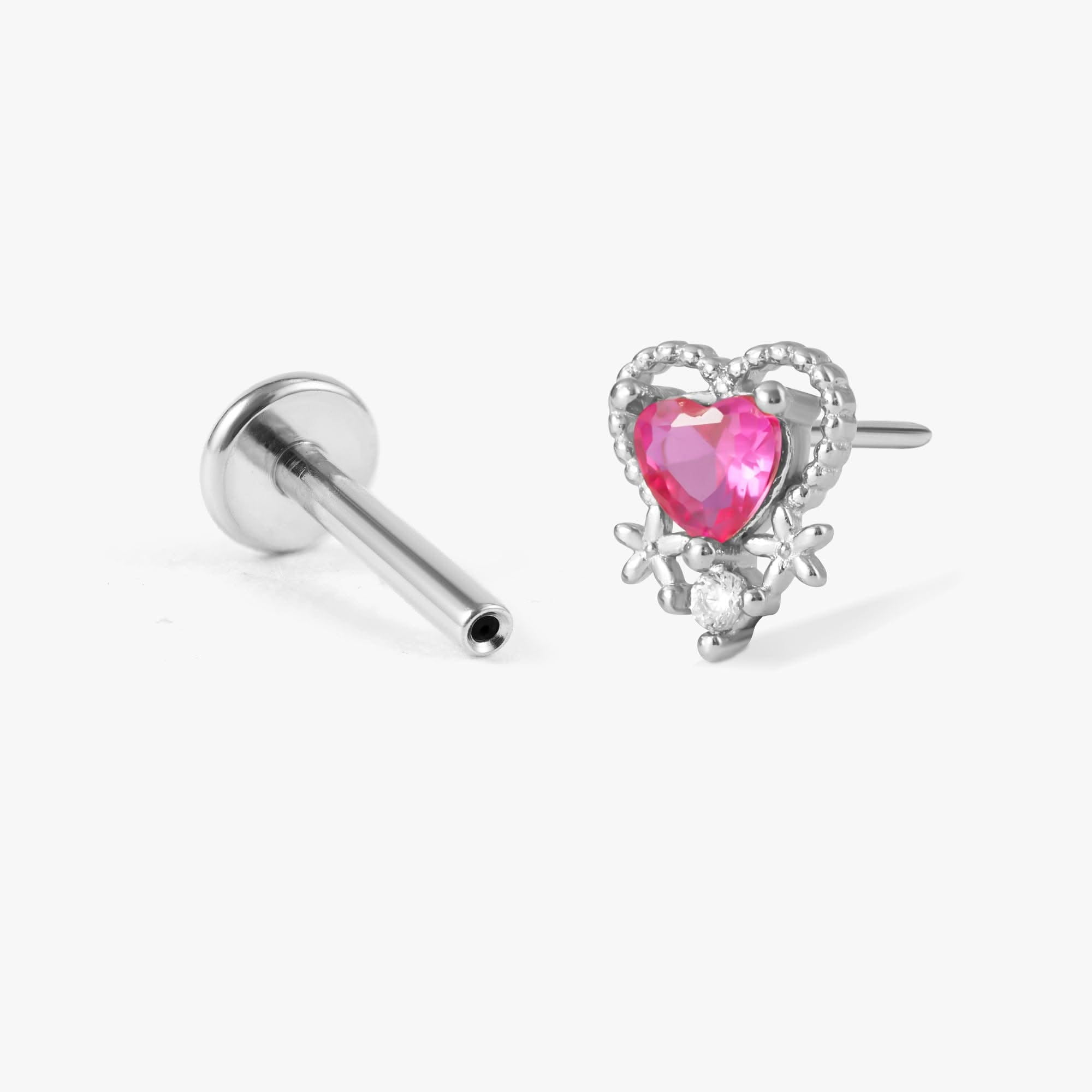 Ruby Crystal CZ Heart Push Pin Stud - Walmart.com
