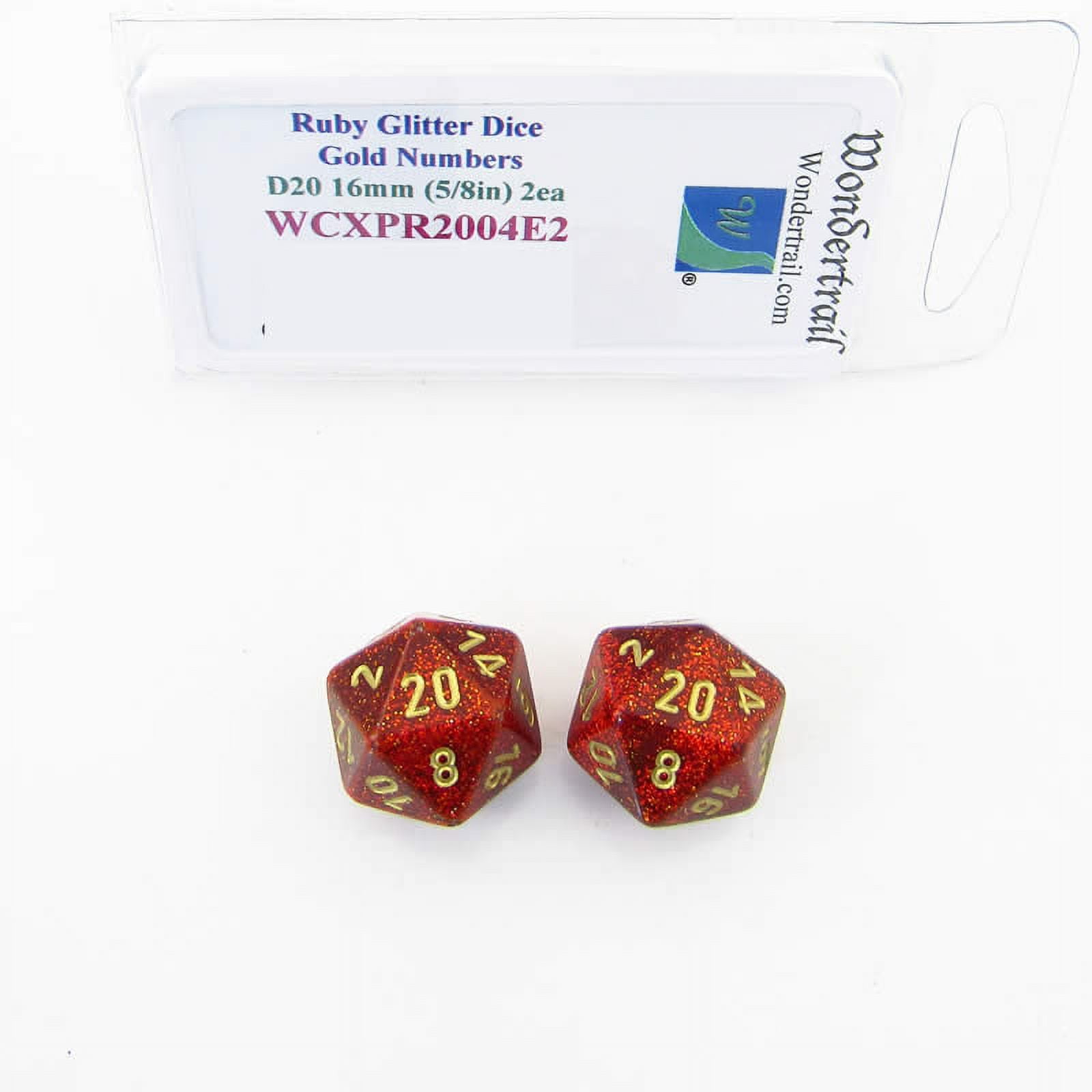 Ruby Glitter Colored Dice with Gold Colored Numbers D20 Aprox 16mm (5 ...