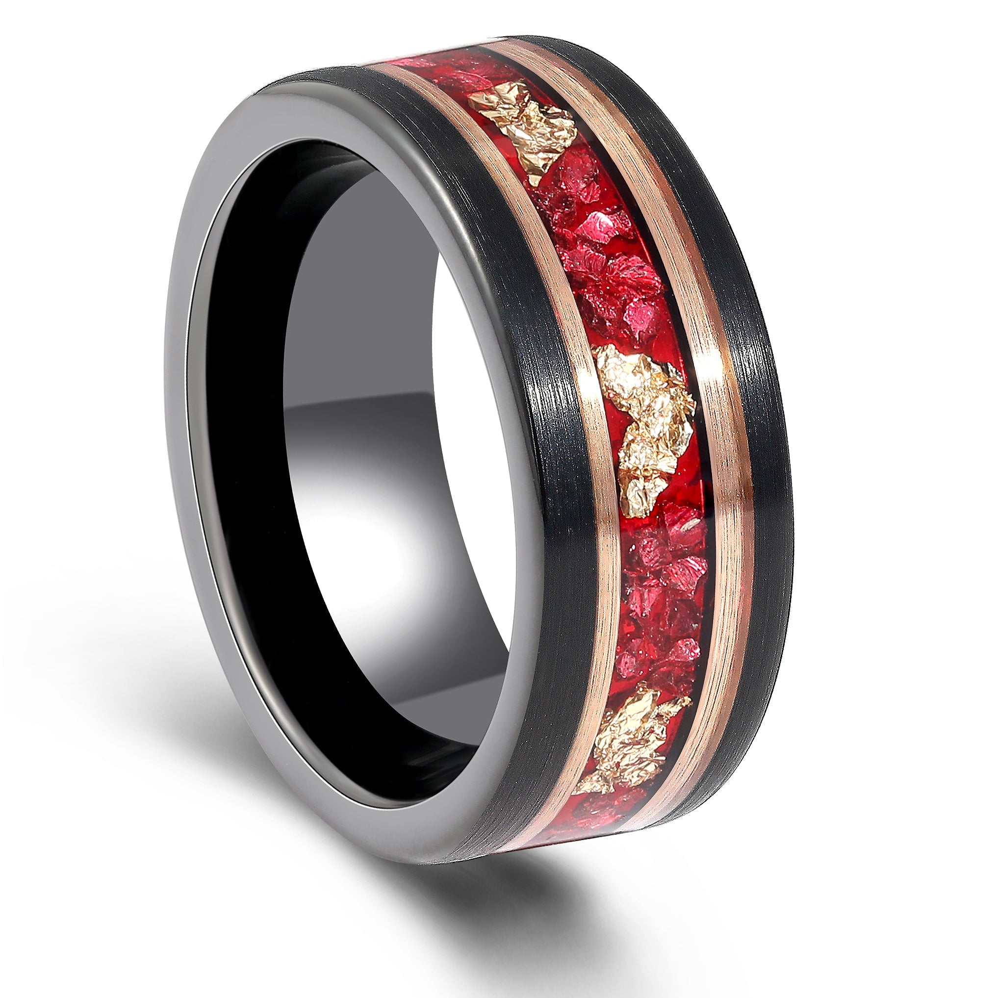 Ruby &Gold Foil Tungsten Ring For Men Wedding Band Anniversary Ring ...