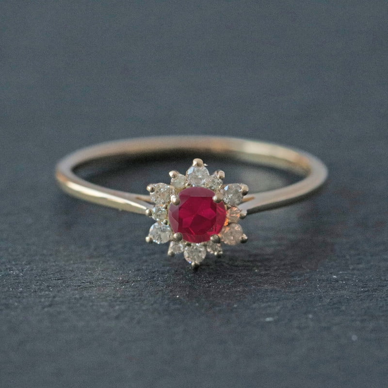 Ruby & Halo Diamond Engagement Ring, 925 Starling Silver Ring ...