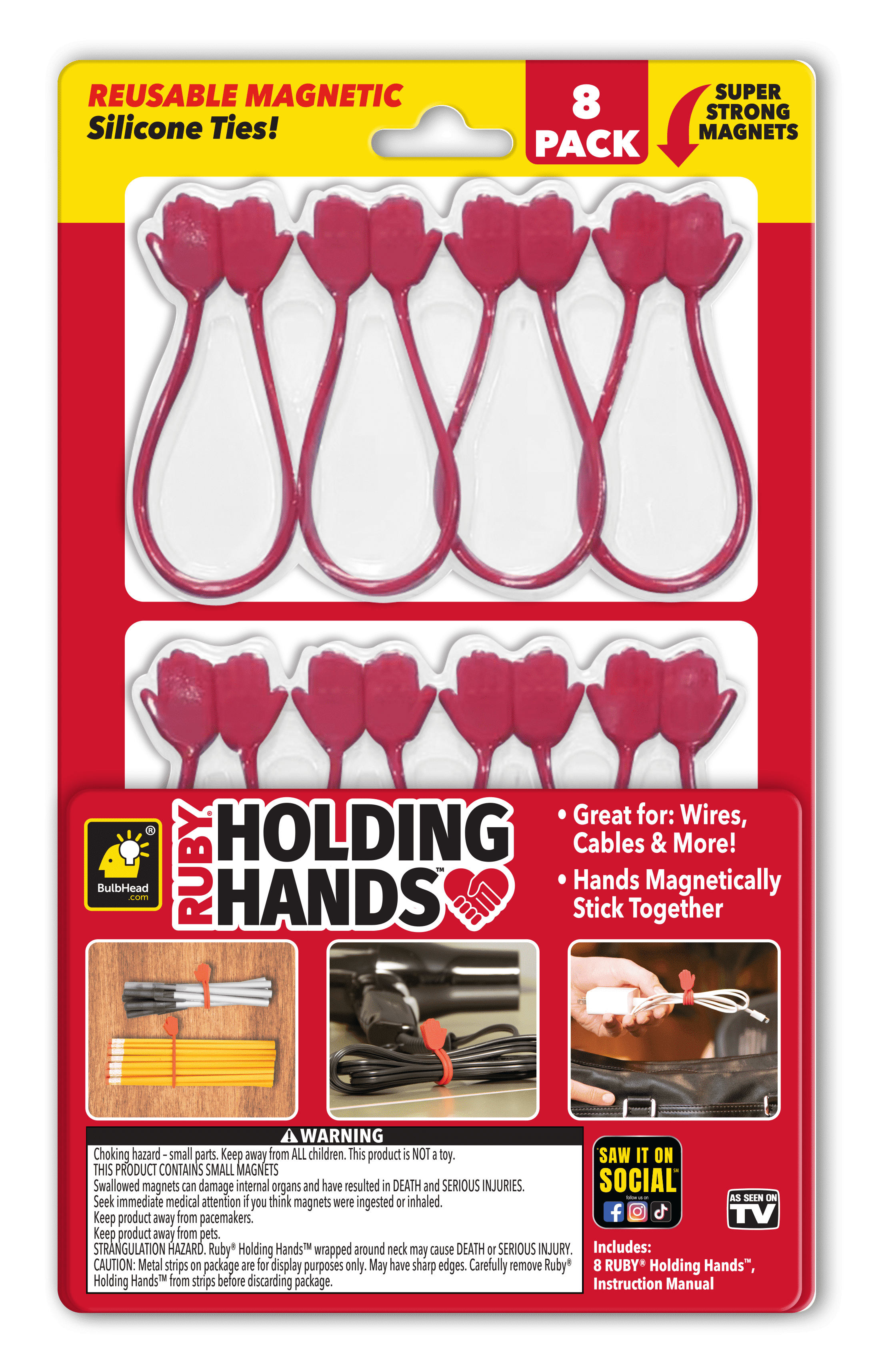 RUBY Magnetic Silicone Zip Ties, Wrap & Clap, Reusable, Industrial ...