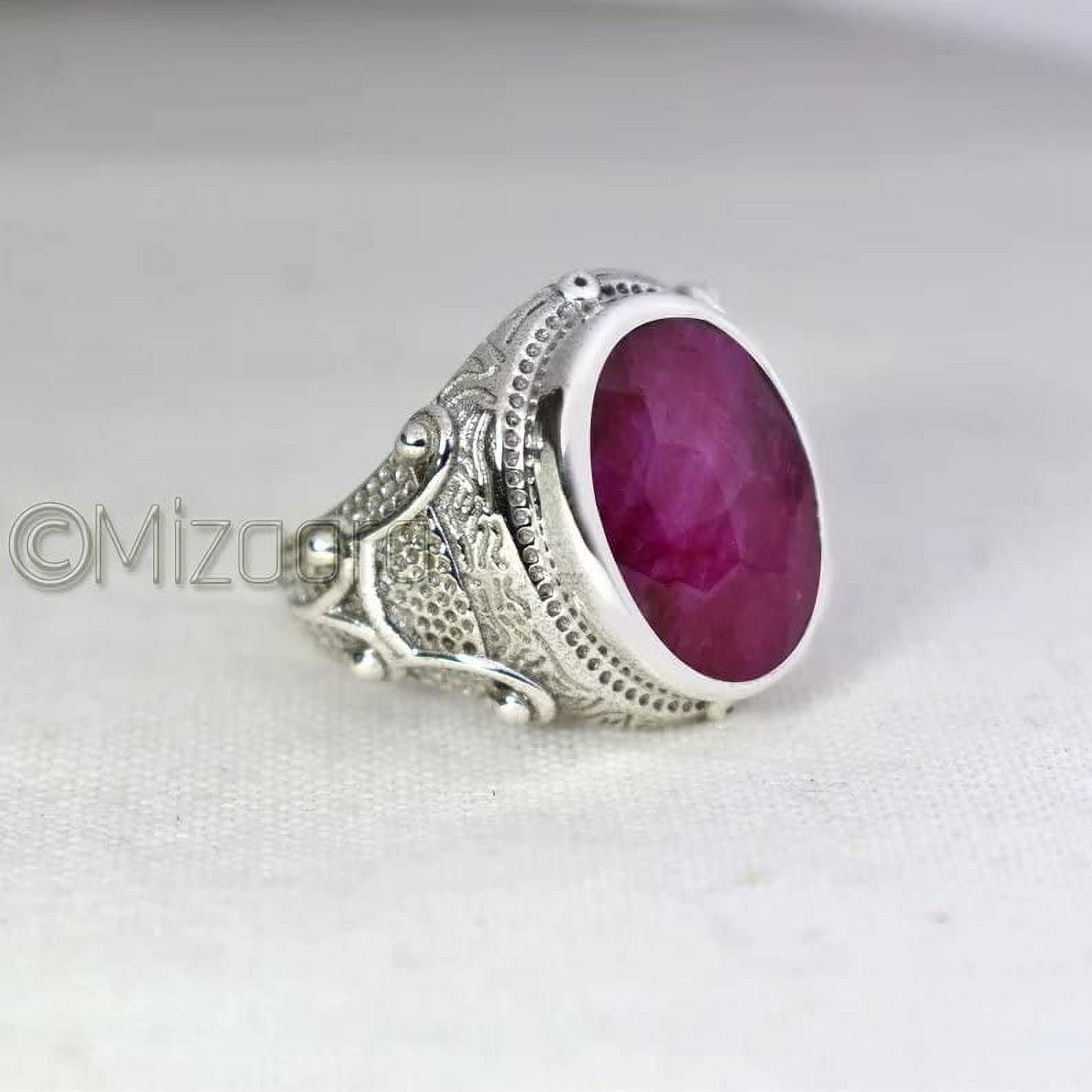 Ruby Men Ring, 925 Silver Ring, Ruby Corundum Signet Ring, Middle ...