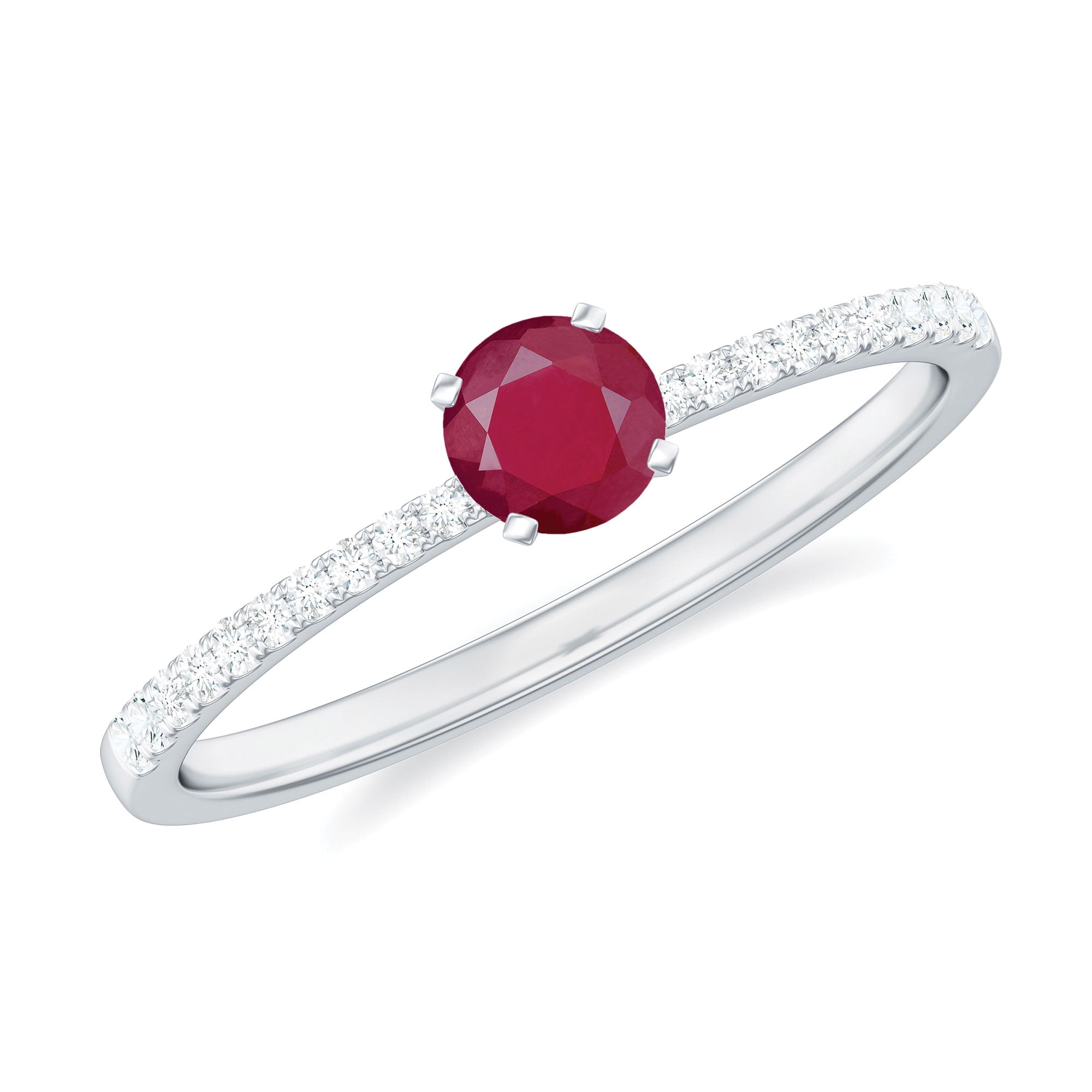 Rosec Jewels Ruby Minimal Solitaire Ring with Side Stones, July Birthstone Ring (5 MM), 925 ...
