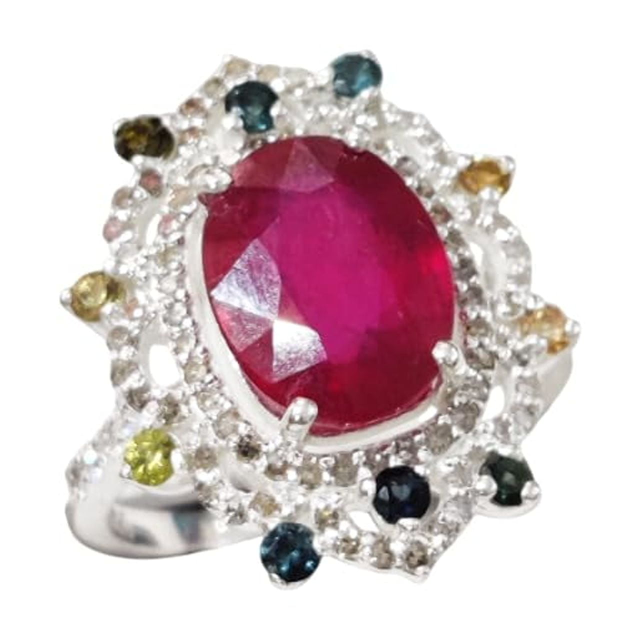 Ruby & Multi Tourmaline Ring, Natural Multi Tourmaline & Ruby Ring, 925 Sterling Silver, Womens ...