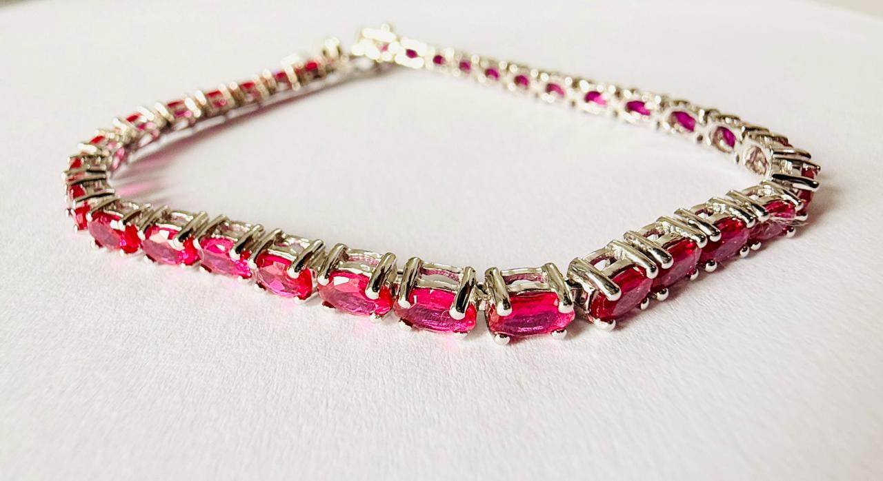 Ruby Oval Cut Tennis Bracelet Wedding Anniversary 925 Sterling Silver ...