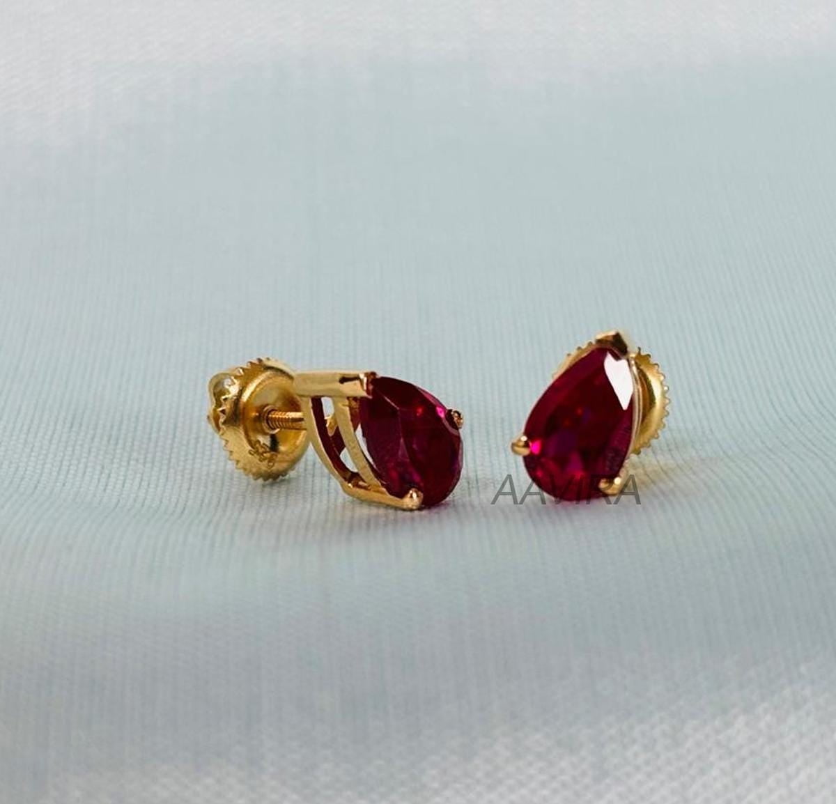 Ruby Pear Cut Stud Earrings for Women, 925 Sterling Silver, July ...