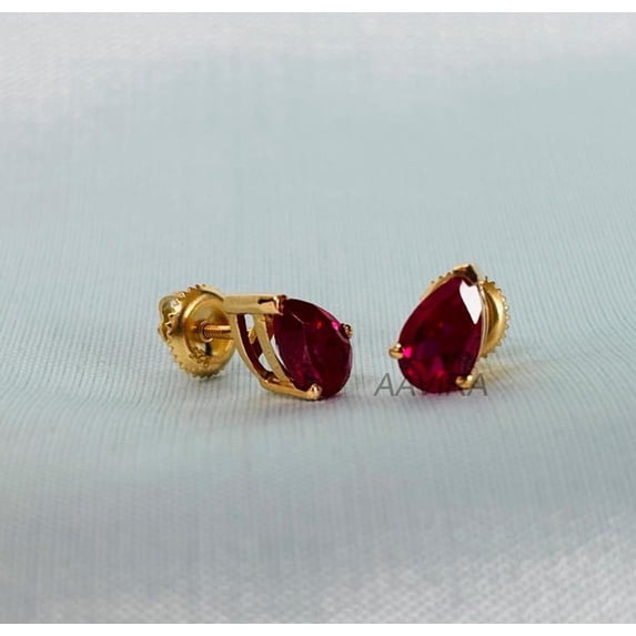Ruby Pear Cut Stud Earrings for Women, 925 Sterling Silver, July ...