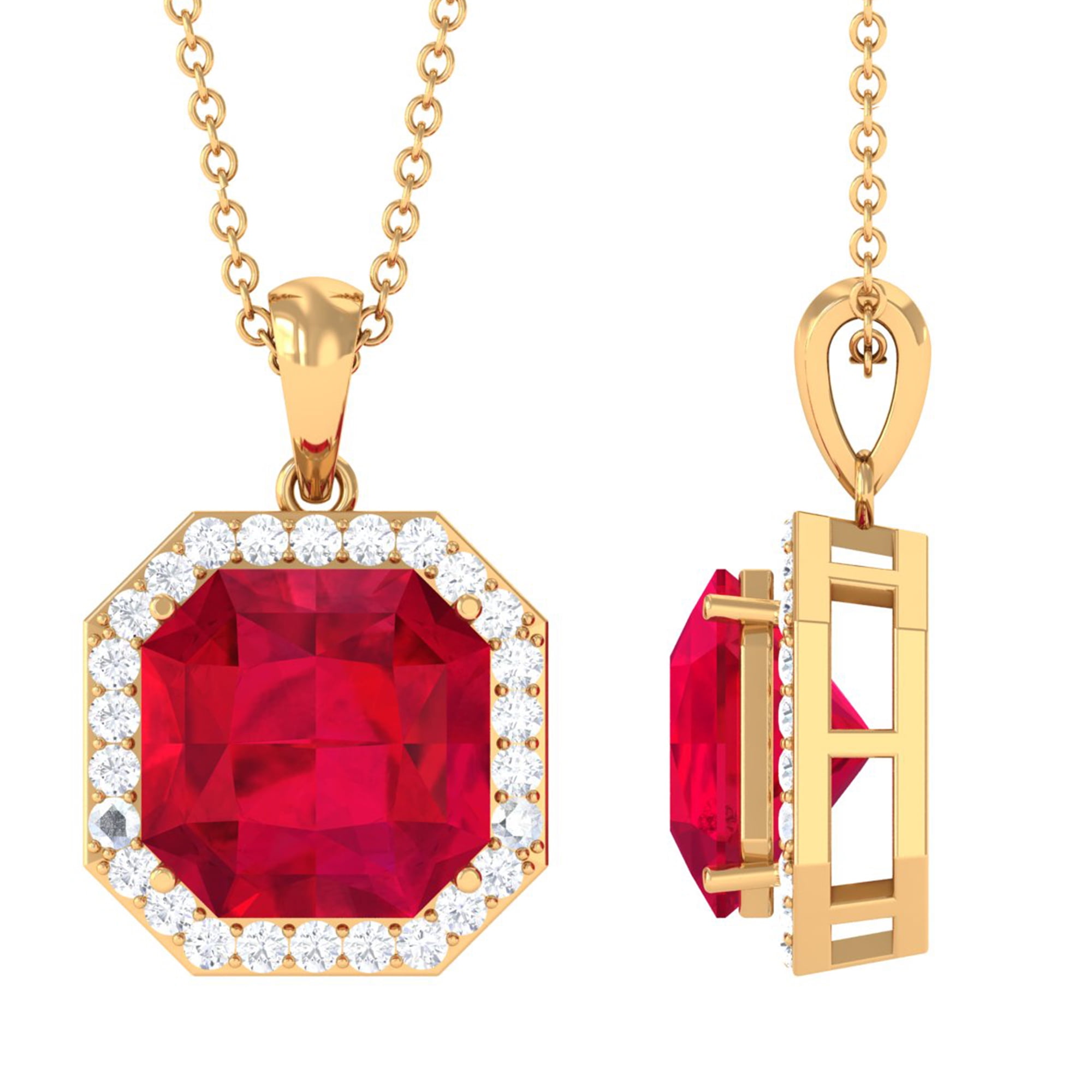 Rosec Jewels Ruby Pendant Necklace with Moissanite Halo (10 mm Lab ...