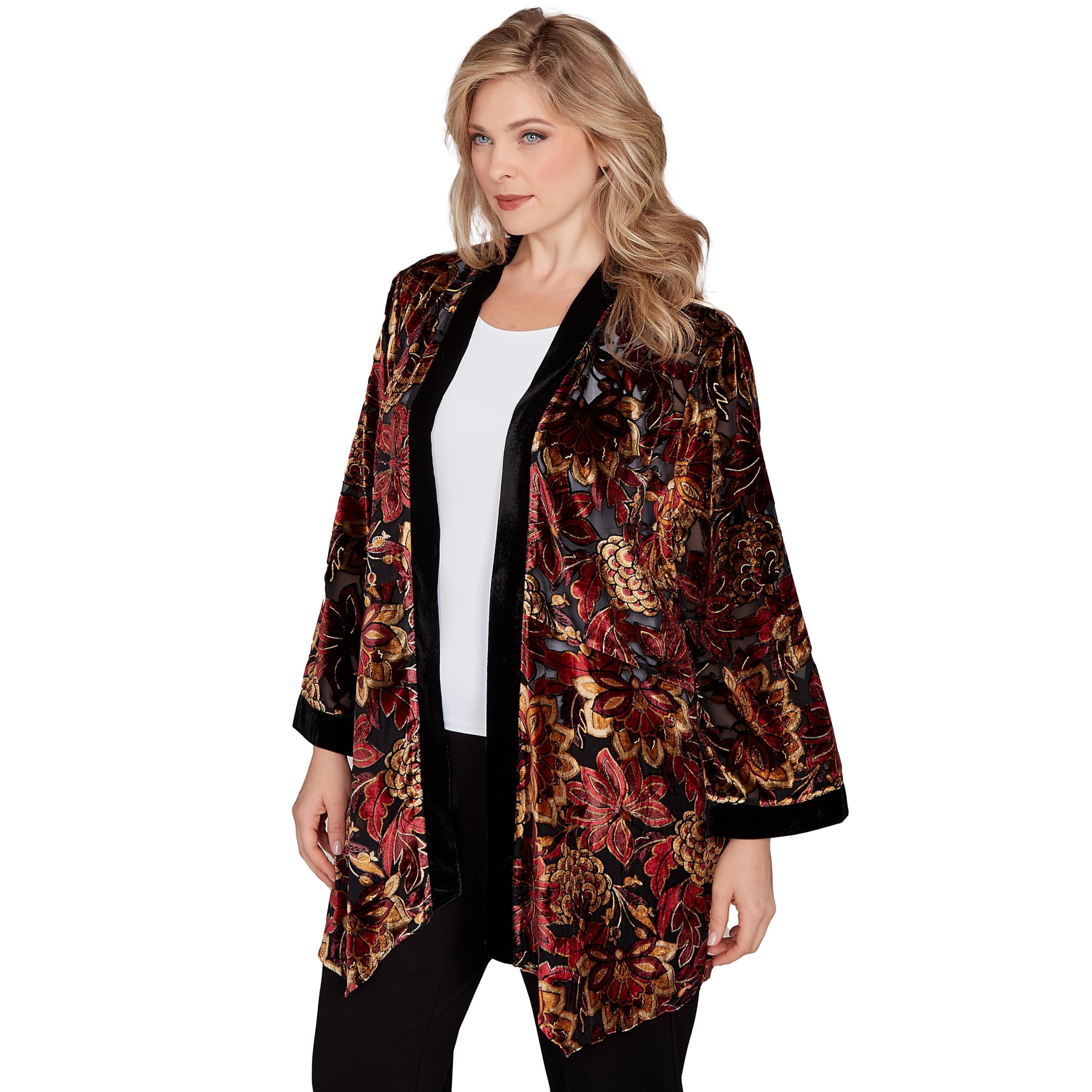 Ruby Rd. Red Allure Velvet Floral Jacket (US, Alpha, Small, Regular ...
