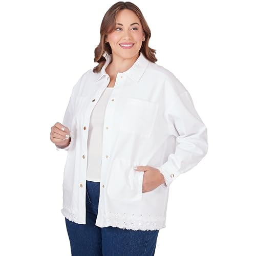 Ruby Rd White Denim Jacket With Fringe (US, Numeric, 22, Plus, Regular ...