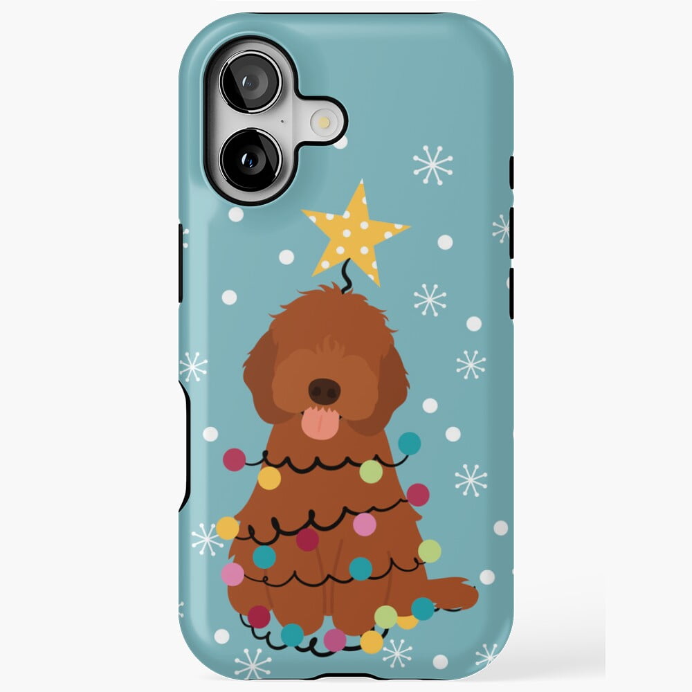 Ruby Red Cockapoo Cavapoo Dog Beside Tree Scene with iPhone 17 through ...