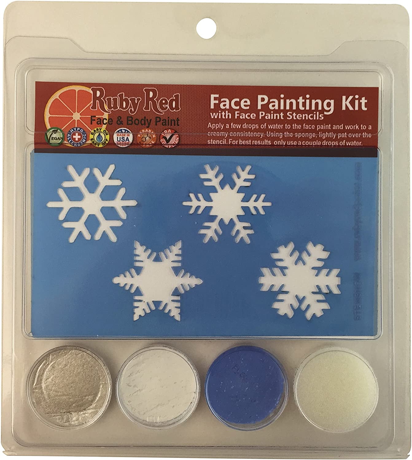 Ruby Red Paint Face Paint, 2ML X 3 Colors - Snowflake Stencil Set ...