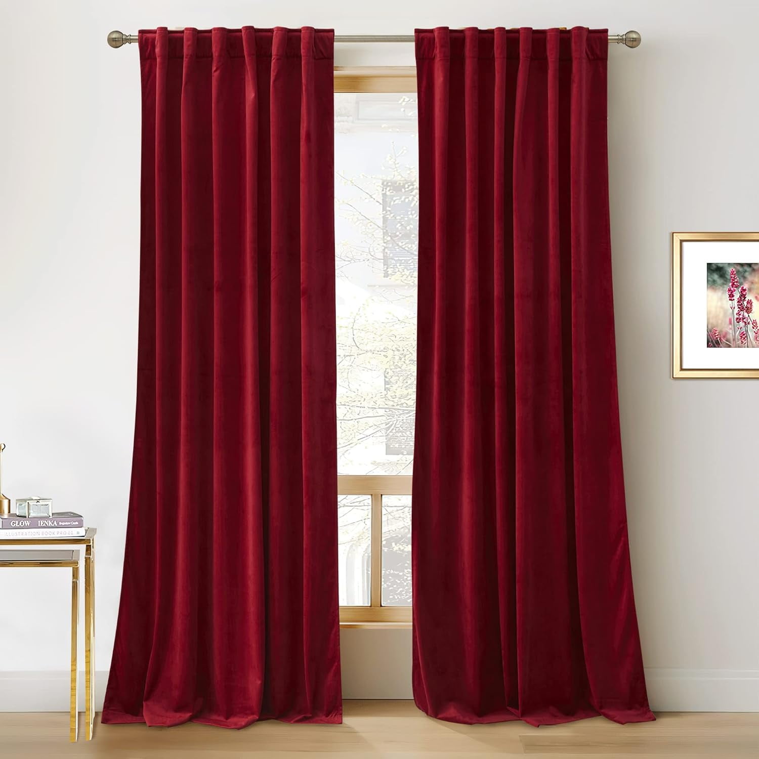 Ruby Red Velvet Curtains, 84 Inches for Bedroom - Light and Heat Block ...