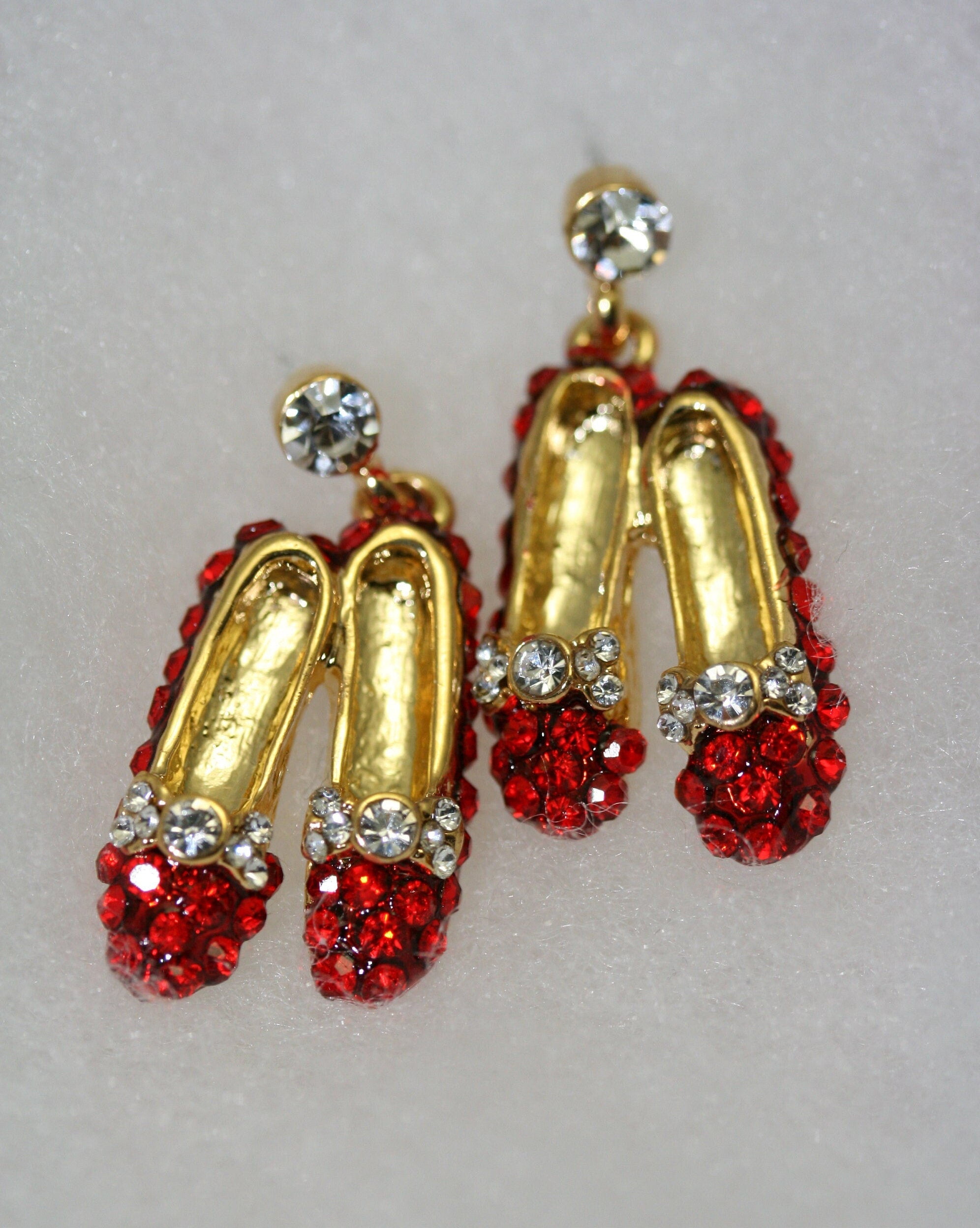 Ruby Rhinestone Slipper Brooch/Pin & Dangle Earrings Set, Red Ruby ...