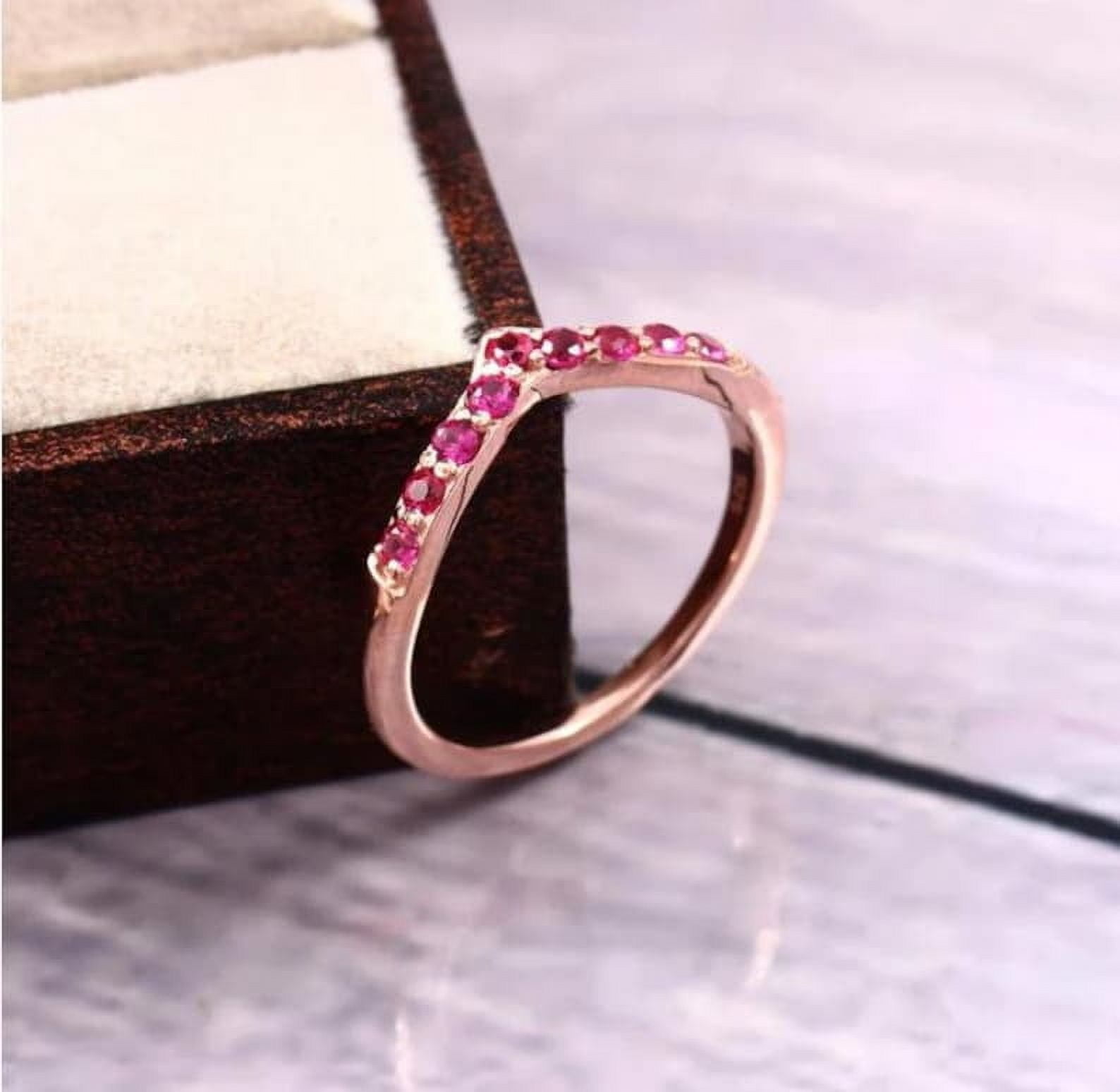 Ruby Rose Gold Curved Wedding Band Handmade Engagement Stacking Ring July Birthstone Ring Bridal ...