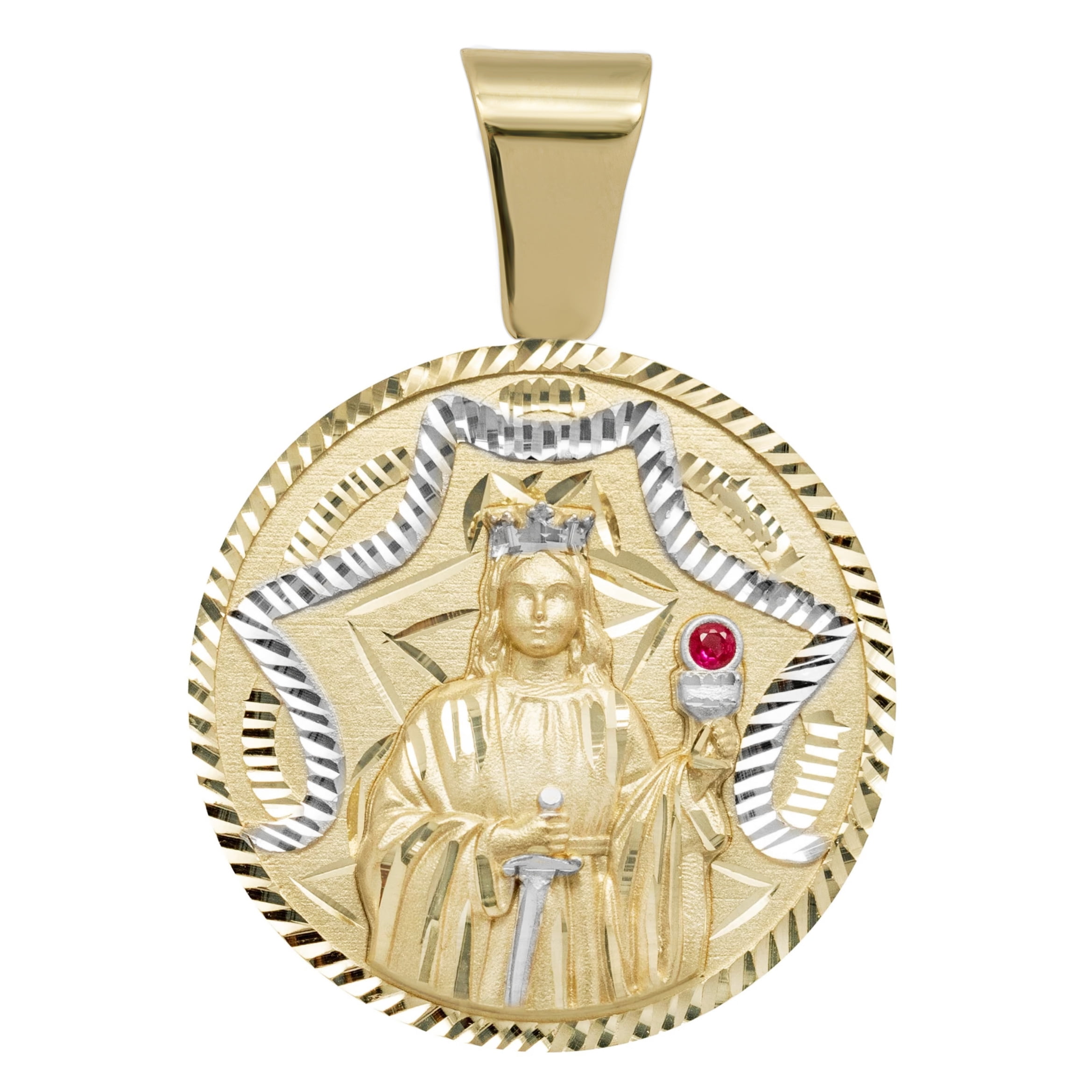 Ruby Saint Barbara Medallion Unisex Adult Pendant Solid 10K Yellow Gold ...