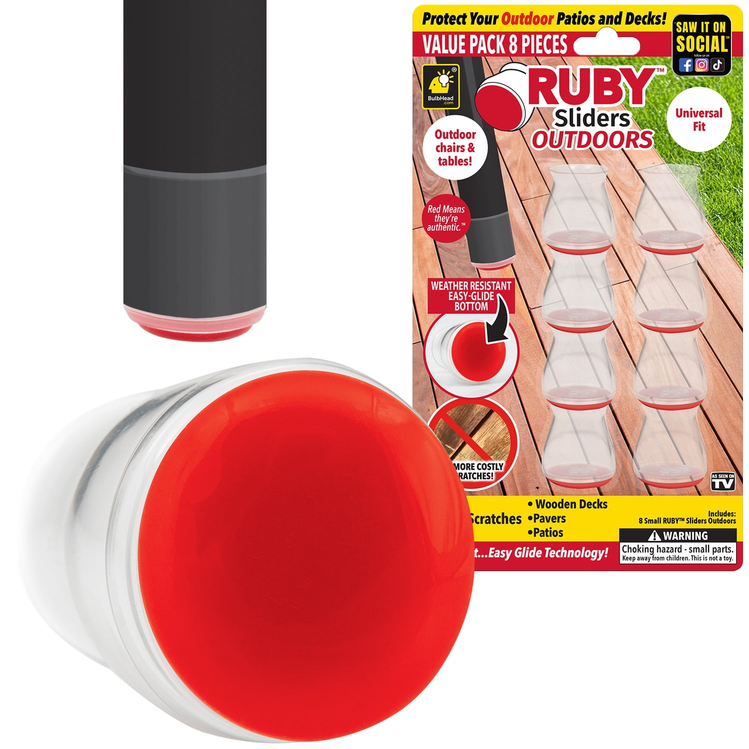 Ruby Outdoor Furniture Leg Sliders & Glides, Clear & Red, Pack of 8 ...