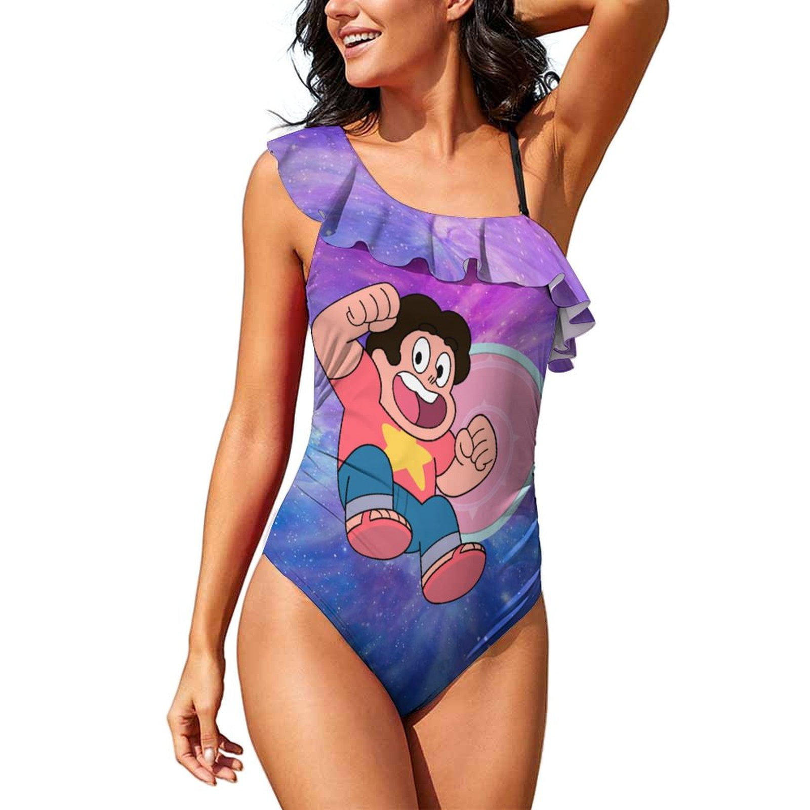Ruby Steven Universe One-piece Swimsuit For Womens Swimwear Adjustable One Shoulder Ruffled ...