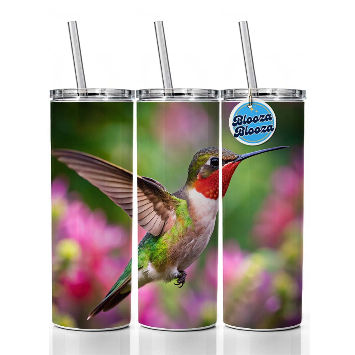 Ruby Throated Hummingbird Flying Backyard Bird 20oz Insulated Water Bottle Skinny Tumbler ...