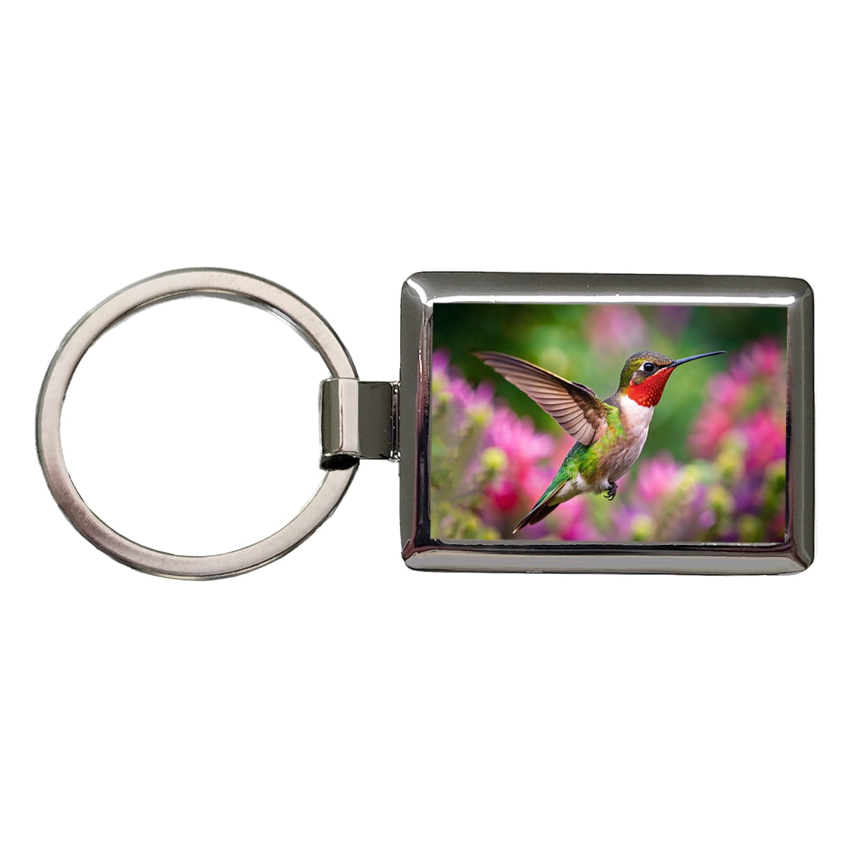Ruby Throated Hummingbird Flying Backyard Bird Metal Rectangle Keychain ...