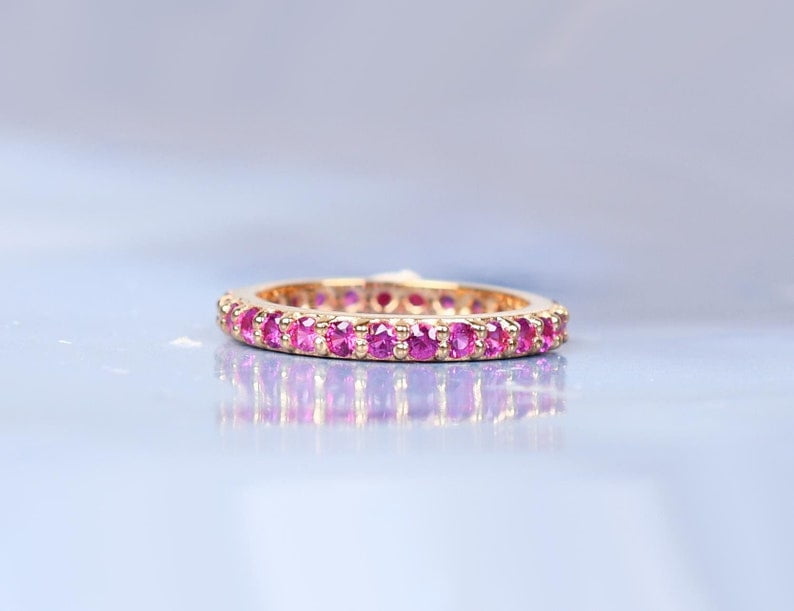 Ruby Wedding Engagement Band Ring Full Eternity Round Art Deco Dainty ...