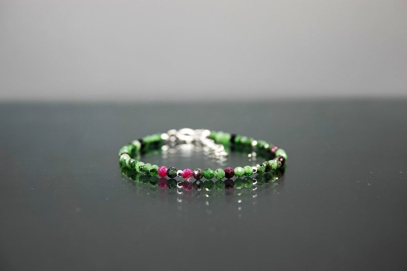 Ruby Zoisite 3mm Round Shape Faceted Cut Beads 7 inch Adjustable Silver Plated Clasp Bracelet ...