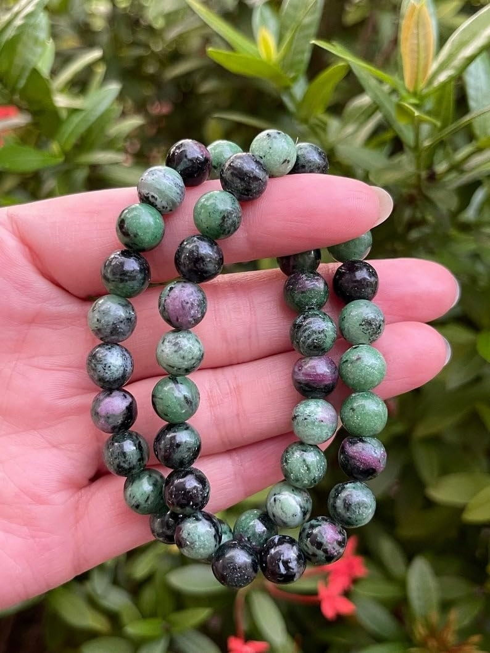 Ruby Zoisite Crystal Bead Bracelet 8mm, Genuine Ruby Zoisite Stretch Gemstone Bracelet, Healing ...