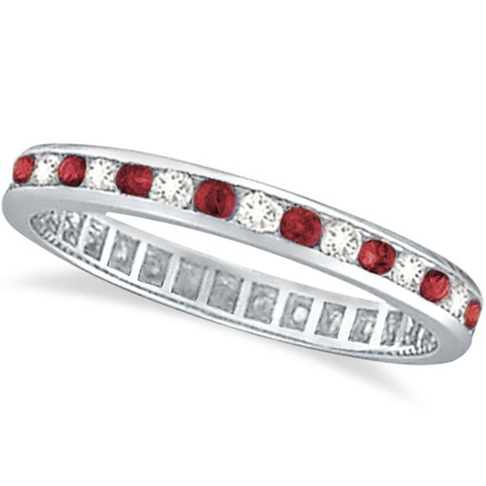Ruby and Diamond Channel Set Ring Eternity Band 14k White Gold (1.04ctw ...