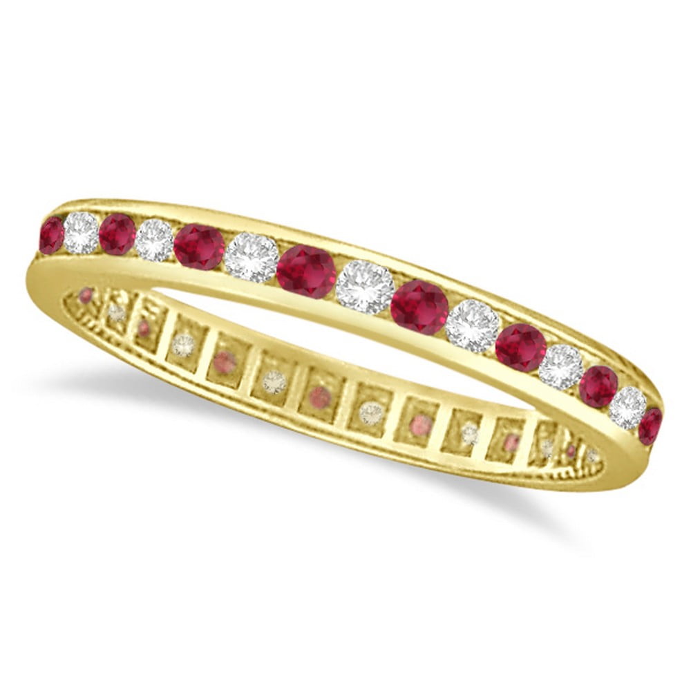 Ruby and Diamond Channel Set Ring Eternity Band 14k Yellow Gold (1.04ct ...