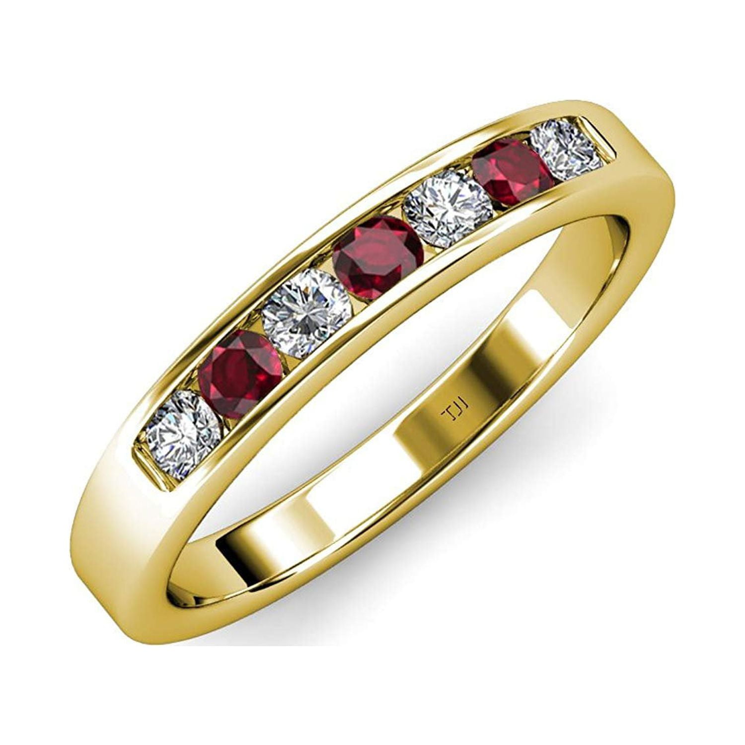 Ruby and DiamondSI2-I1, G-H 7 Stone Channel Set Wedding Band 0.72 ct tw ...