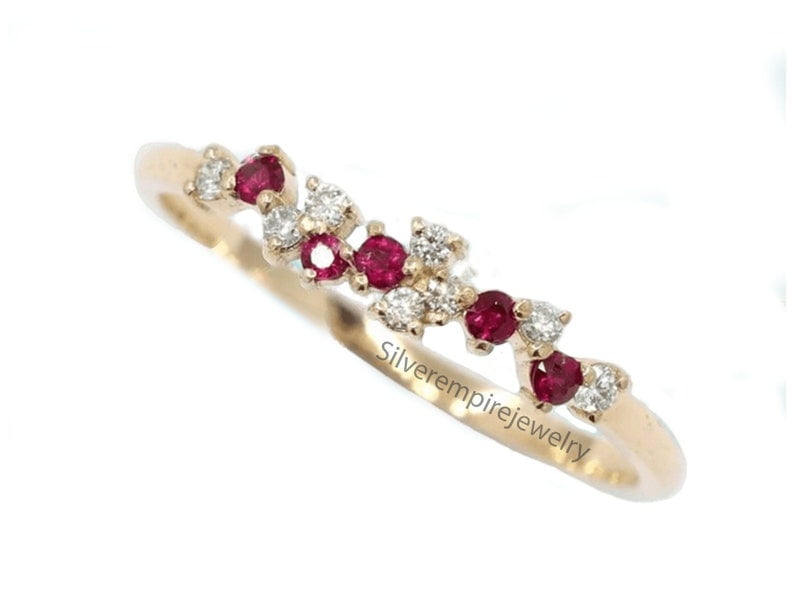 Ruby and Moissanite enamel Band Gift for Her Gemstone Ring Minimalist ...