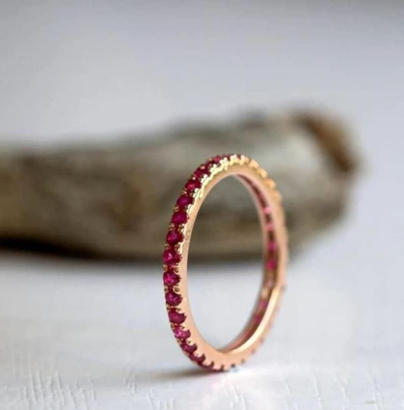 Ruby wedding band, ruby eternity ring, 14k gold ruby ring, dainty minimalist ring, stacking ring ...