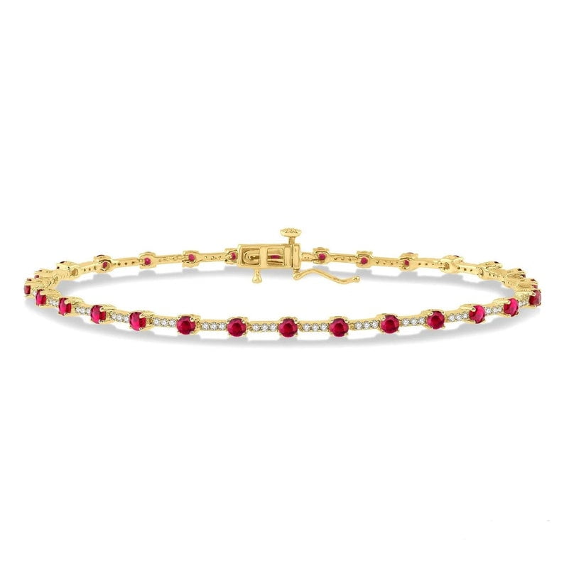 Ruby with CZ diamond Tennis Bracelet,14K Gold Plated Ruby Bracelet,14k ...