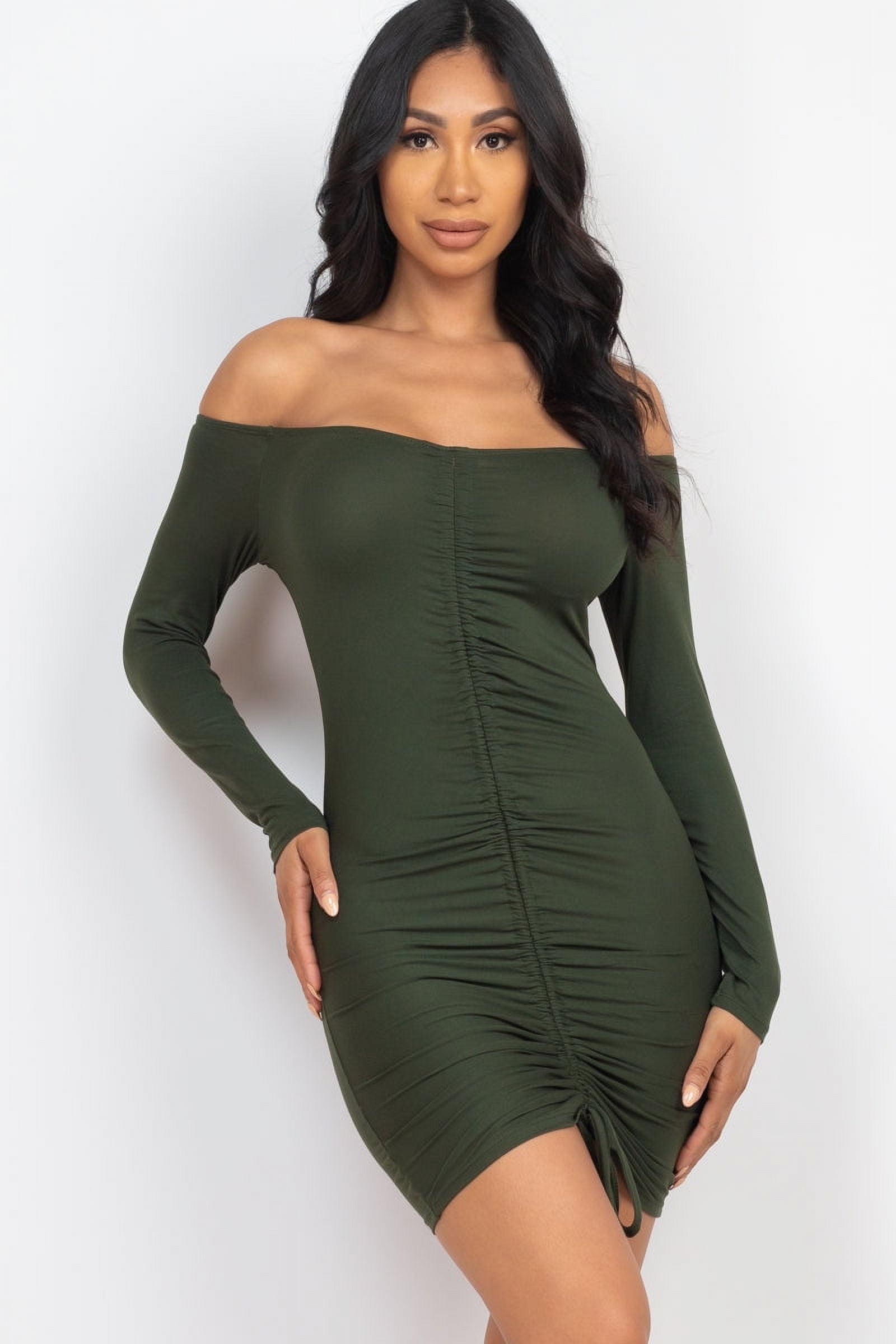 Ruched Drawstring Off-Shoulder Bodycon Dress - Walmart.com