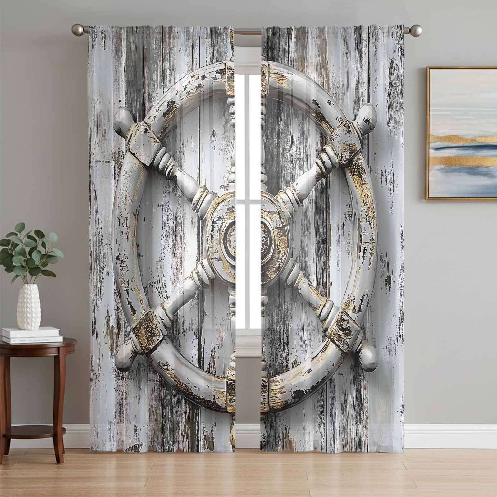 Rudder Coastal Sheer Curtains 84 Inch Length 2 Panels Set, Vintage ...