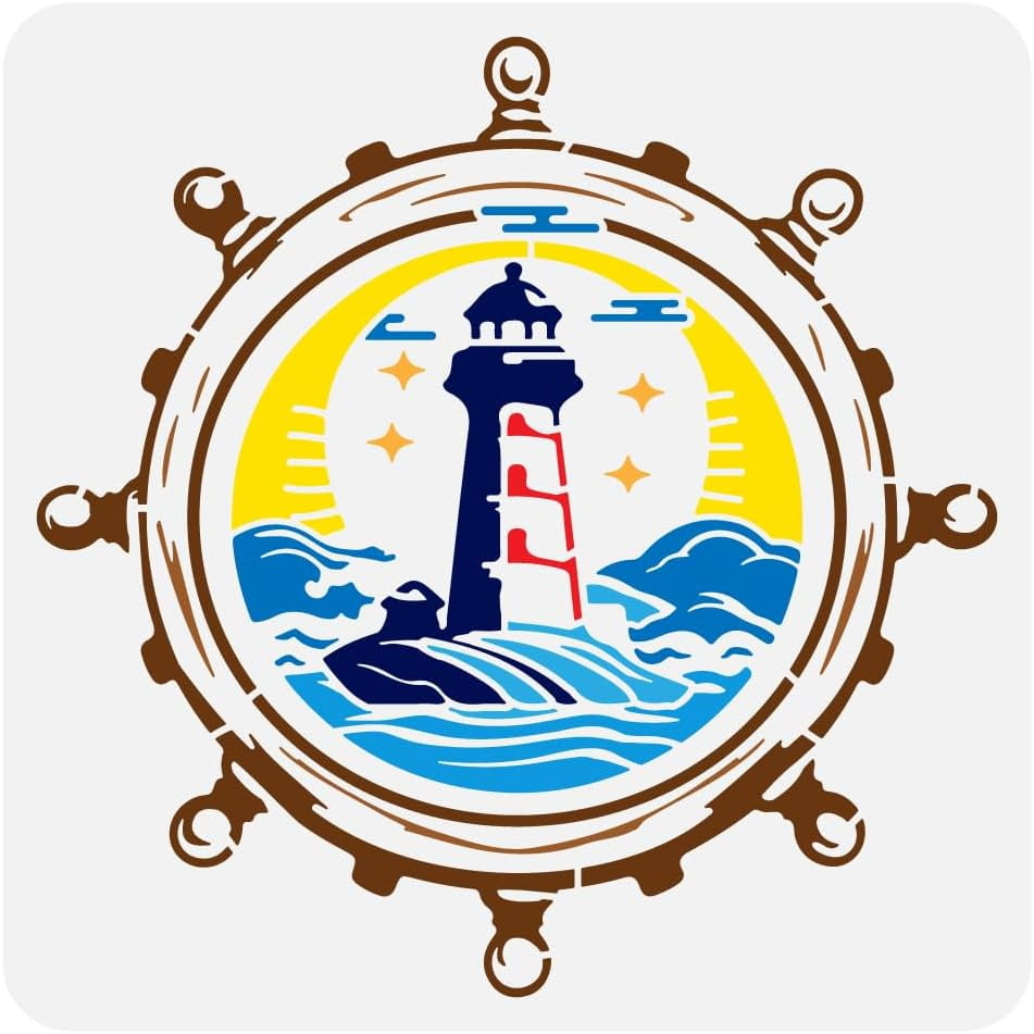 Rudder Stencil for Painting 11.8x11.8 inch Large Lighthouse Drawing ...
