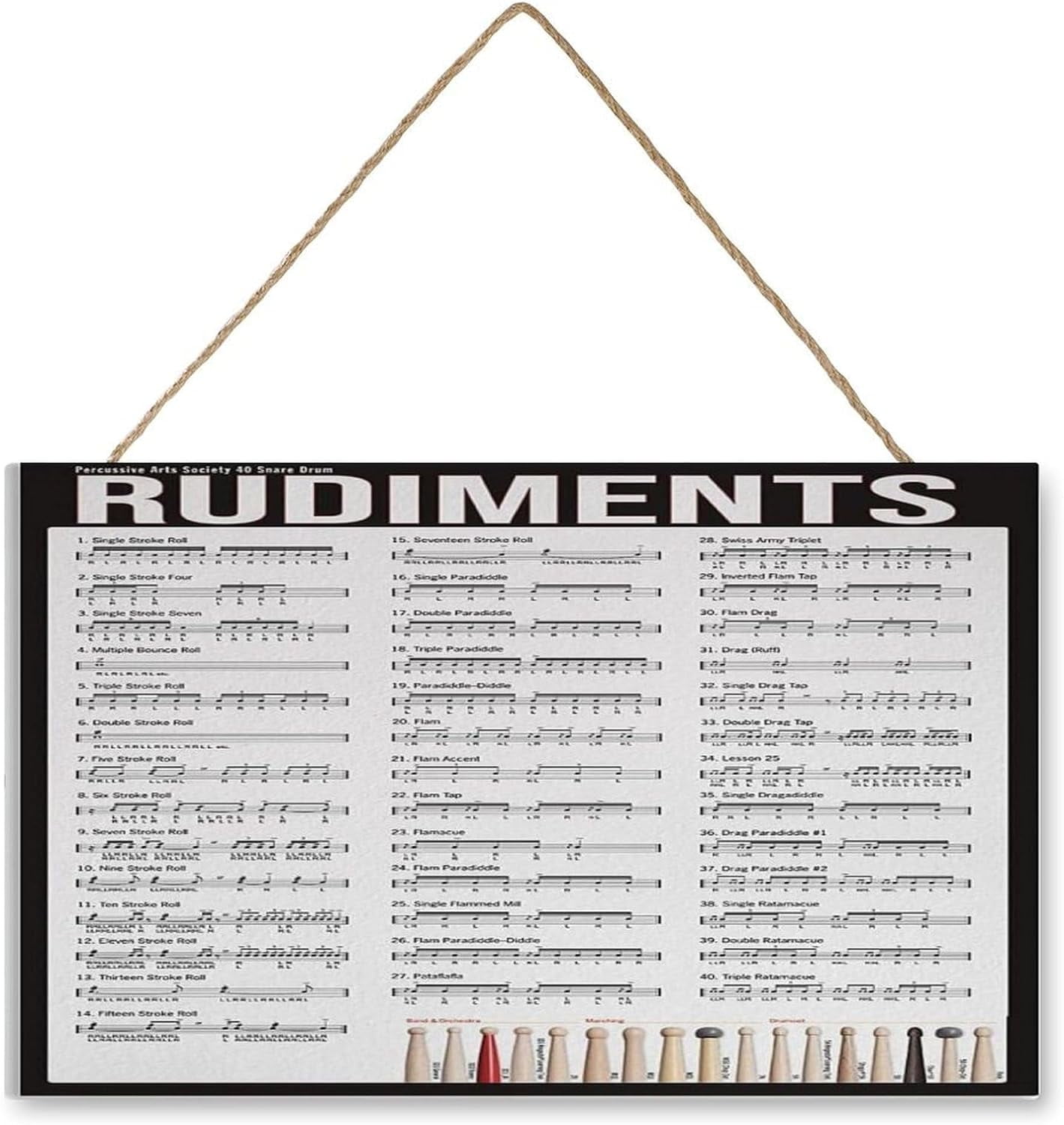 Rudiments Drum Literacy Wooden Signs Music Room Plaque Decoration ...