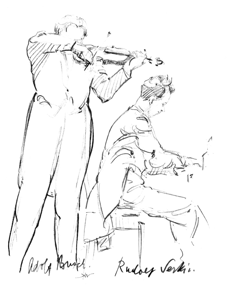 Rudolf Serkin. Nbohemian Pianist. Adolf Busch On Left. Pencil Drawing ...