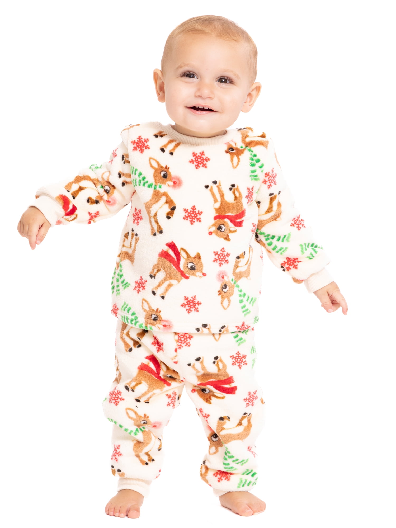 Christmas Rudolph Unisex Baby Print Plush Top and Pants Set, 2-Piece ...
