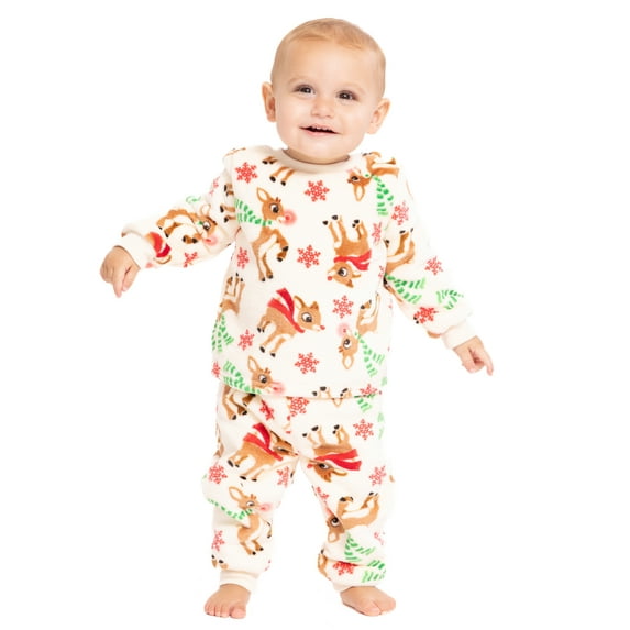 Christmas Rudolph Unisex Baby Print Plush Top and Pants Set, 2-Piece ...