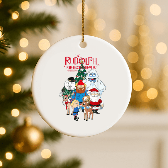 Rudolph Characters With Christmas Tree Retro 2D FLAT CIRCLE Ceramic ...