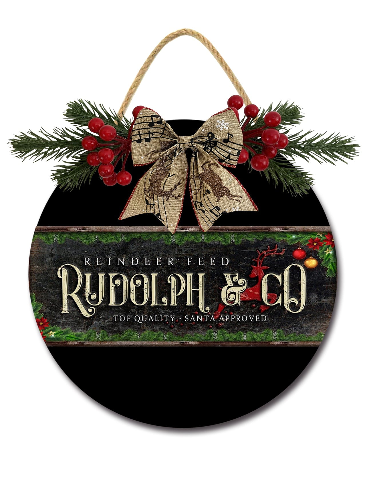 Rudolph & Co Sign for Front Door Decorations, Rustic Round Wood Holiday ...