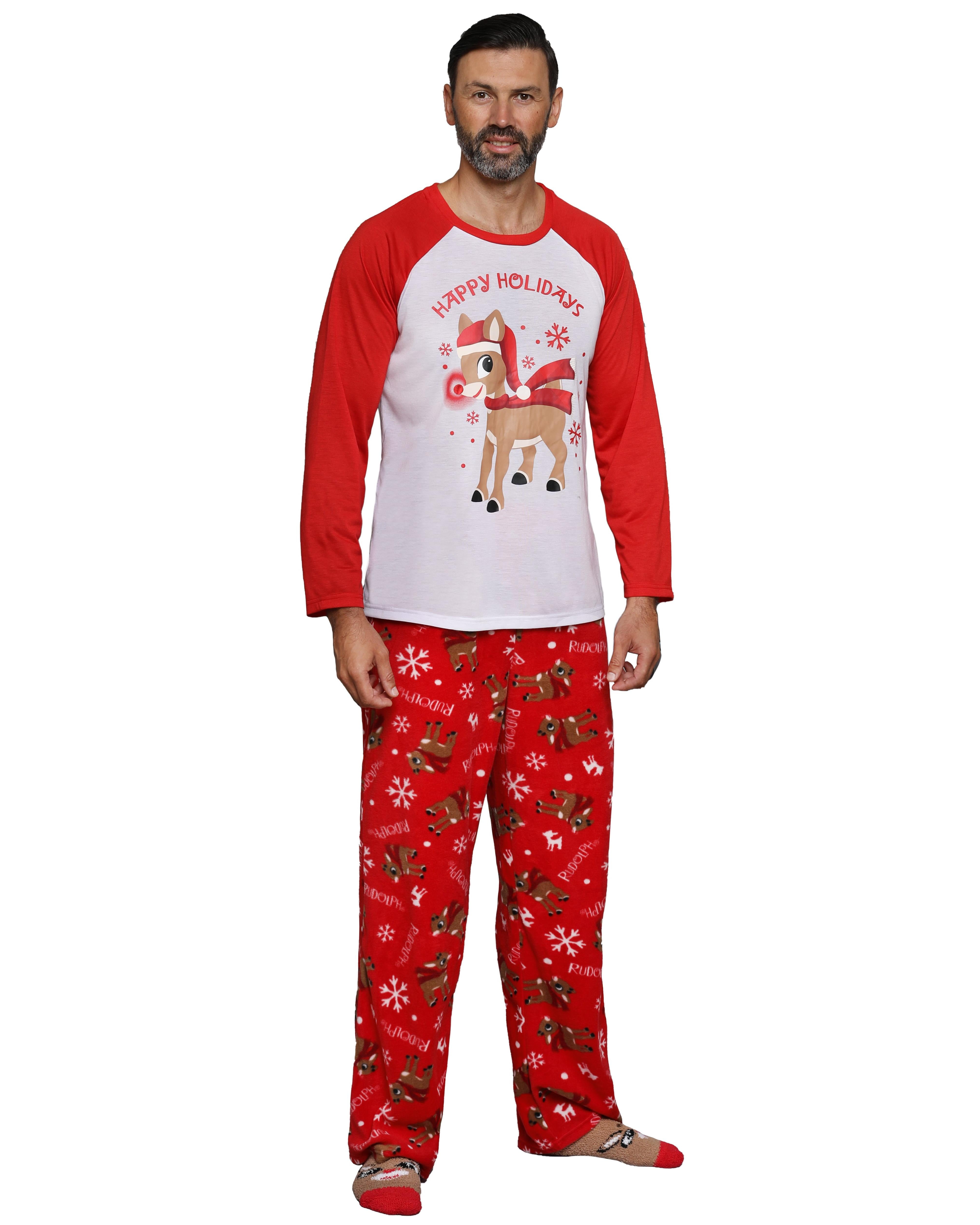 Rudolph Costume Matching Family Pajama Set Red Nose Included, Men, Size ...