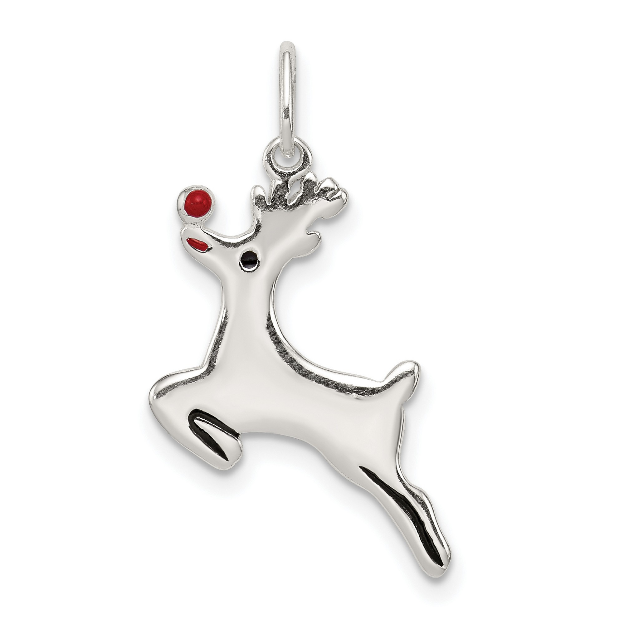 Rudolph Flying Reindeer Pendant with Red Nose in 925 Sterling Silver 20 ...