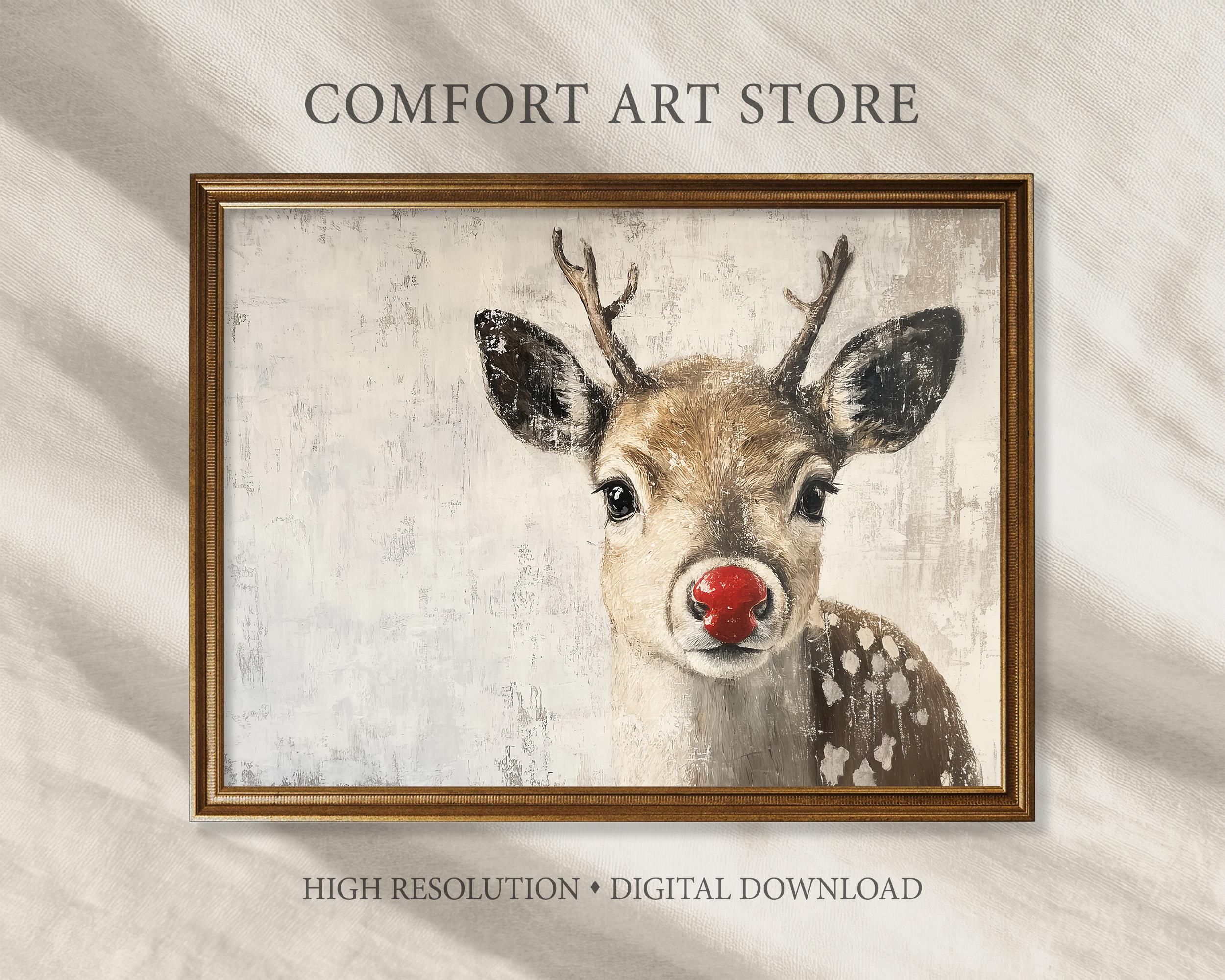 Rudolph Kristmas Wall Art Print Vintage Cute Deer Print Antique Decor ...