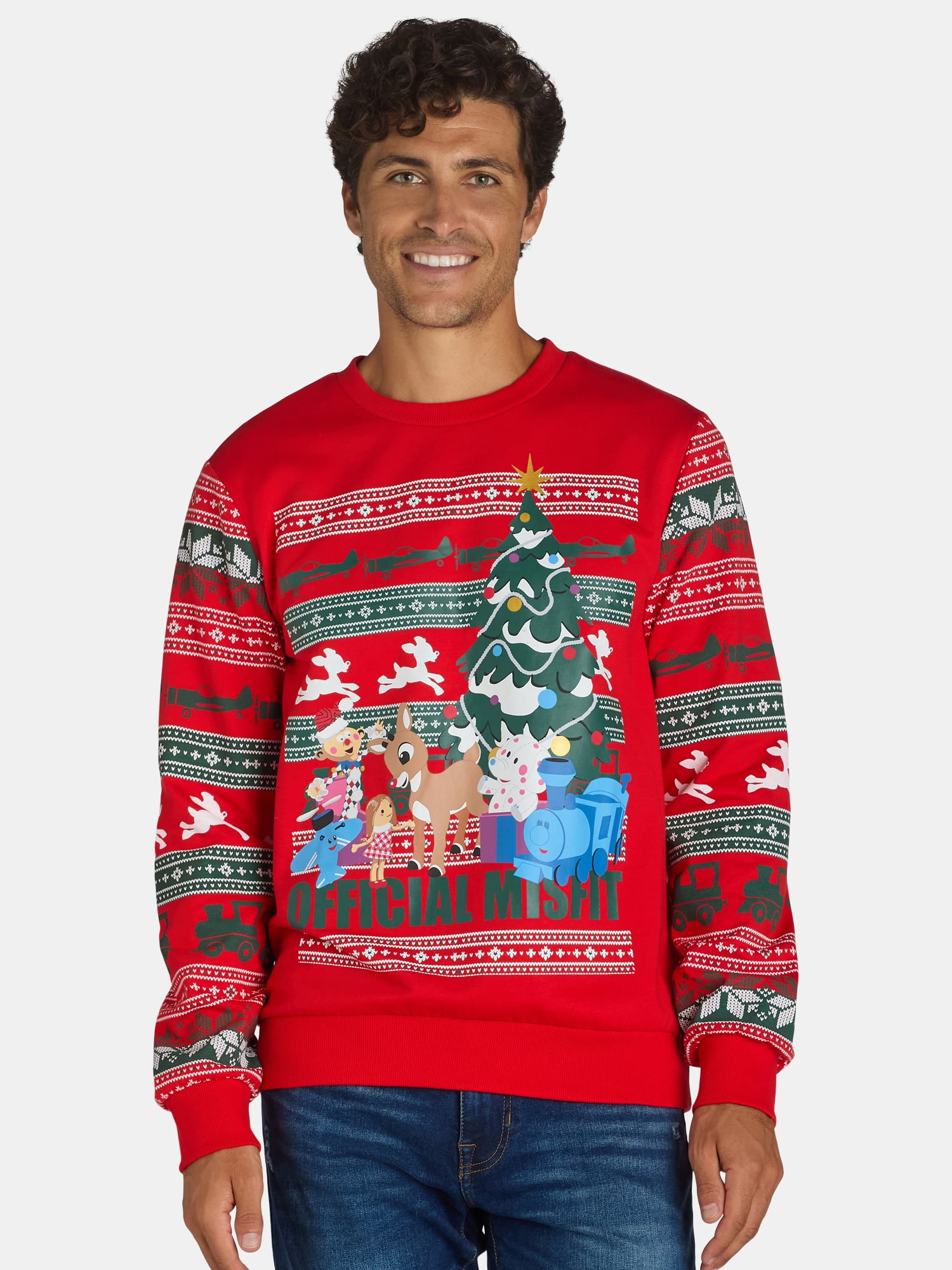Rudolph Men's & Big Men's Official Misfit Ugly Christmas Sweatshirt ...