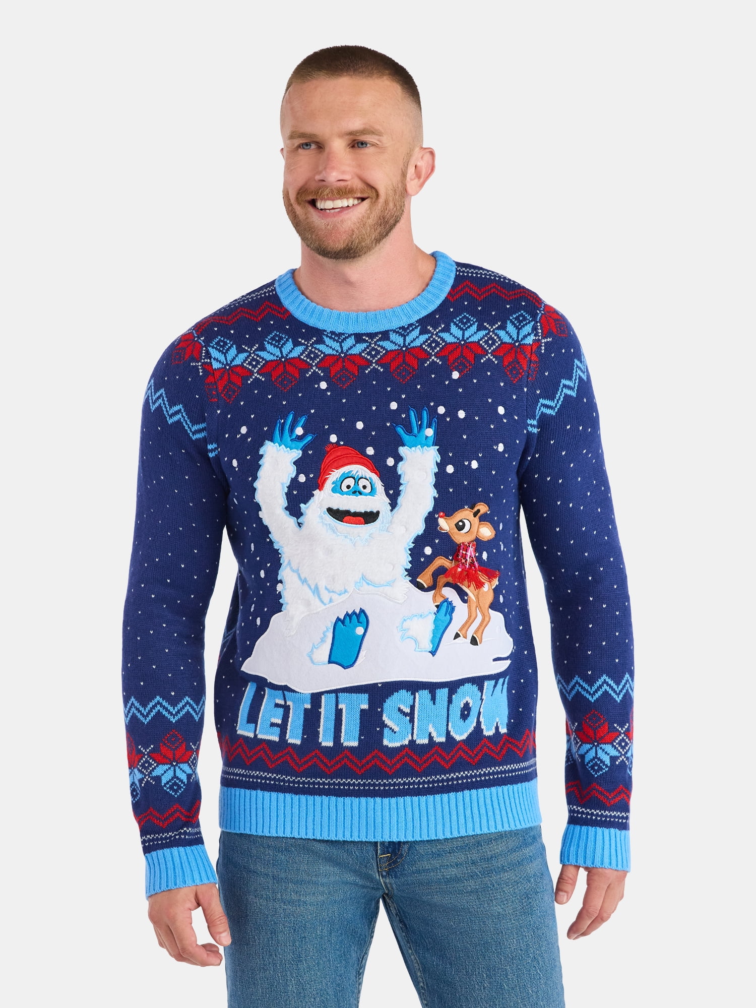 Rudolph The Red-Nosed Reindeer Men's Let It Snow Holiday Sweater ...