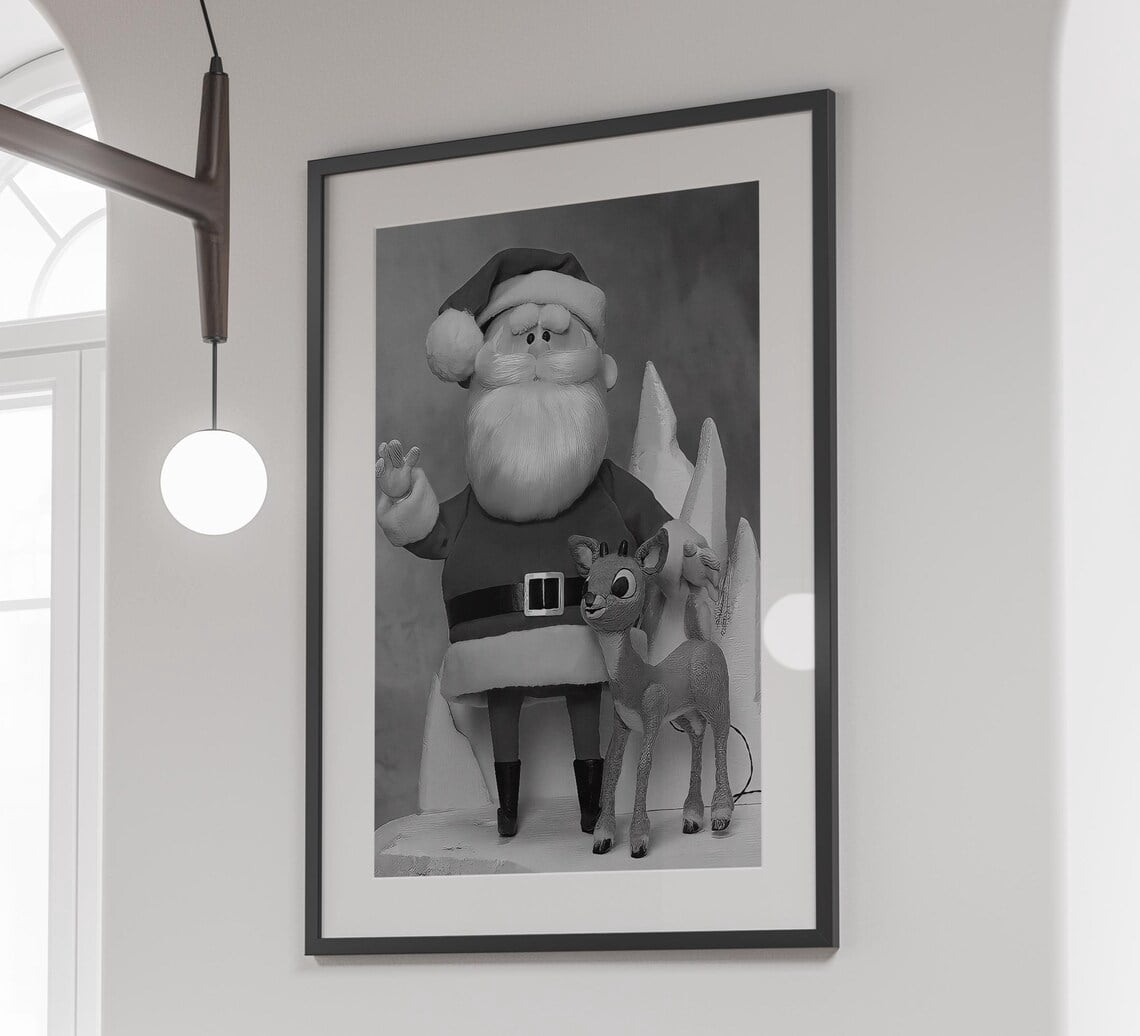 Rudolph Movie Poster, Classic S Print, Black And White Winter Wall Art ...