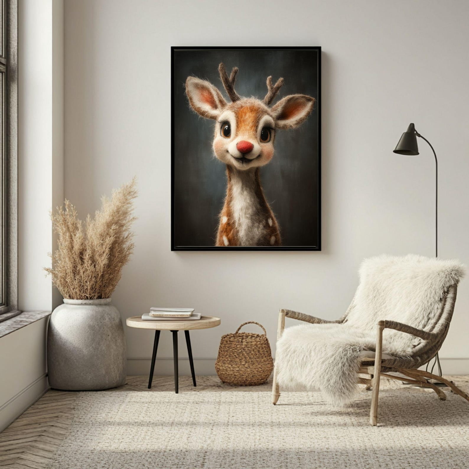 Rudolph Painting Reindeer Cute Wall Art, Whimsical Deer Christmas ...