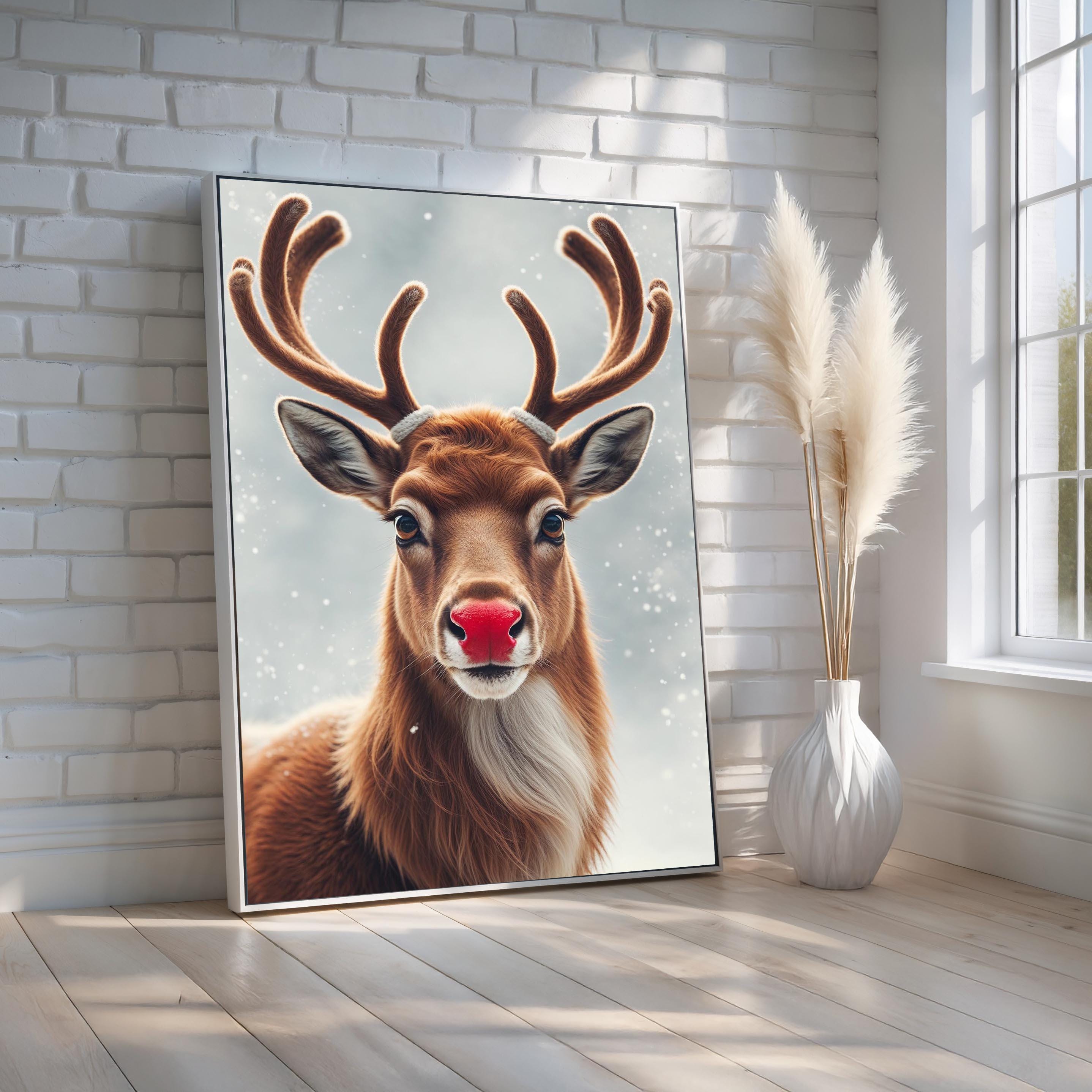 Rudolph Red-Nosed Reindeer Art, Cute Kristmas Animal Print, Festive ...